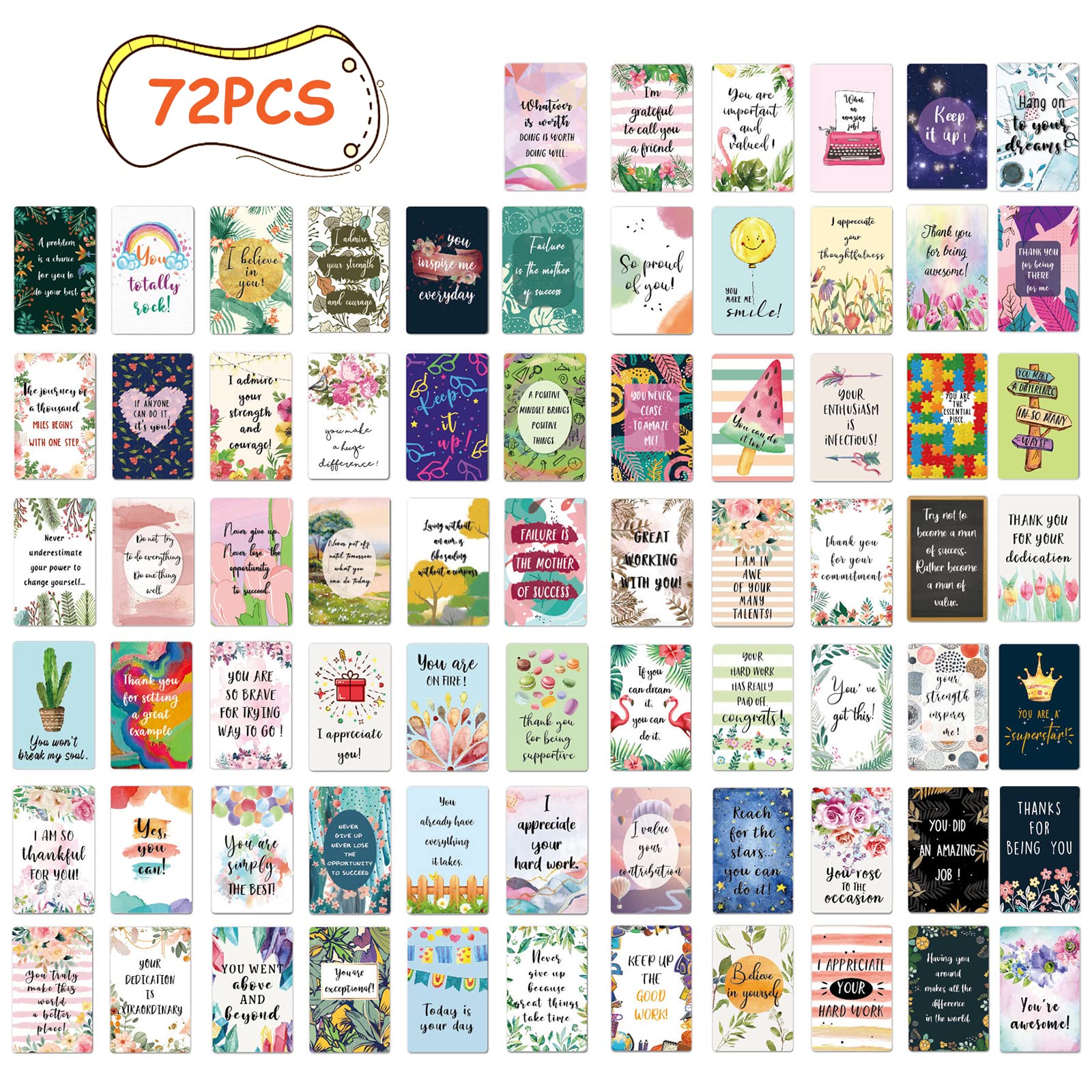 Fantasyon 72 PCS Motivational Cards Positive Affirmations Cards for Women Inspirational Cards Appreciation Cards for Employees Encouragement Mini Note Cards Lunch Box Notes for Kids