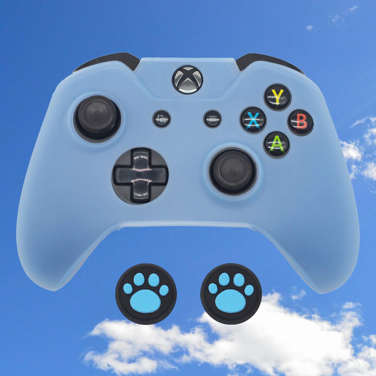 BRHE Cute Skin Cover for Xbox-One/Series X/S Controller Anti-Slip Silicone Grip Protective Case Accessories Set Wireless/Wired Gamepad Joystick with 2 Cat Paw Thumb Grips Caps (Blue)