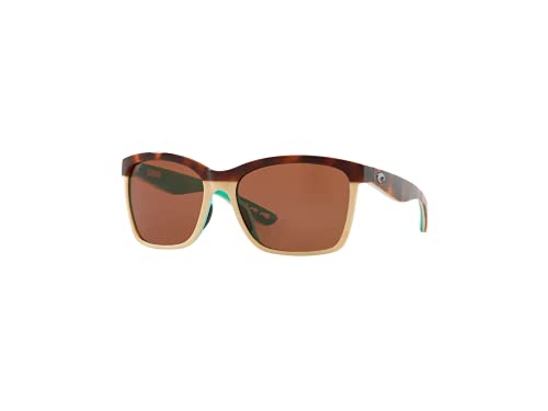Costa Del Mar Womens Anaa Rectangular Sunglasses, Retro Tortoise/Cream/Mint/Green Mirrored Polarized-580G, 55 mm