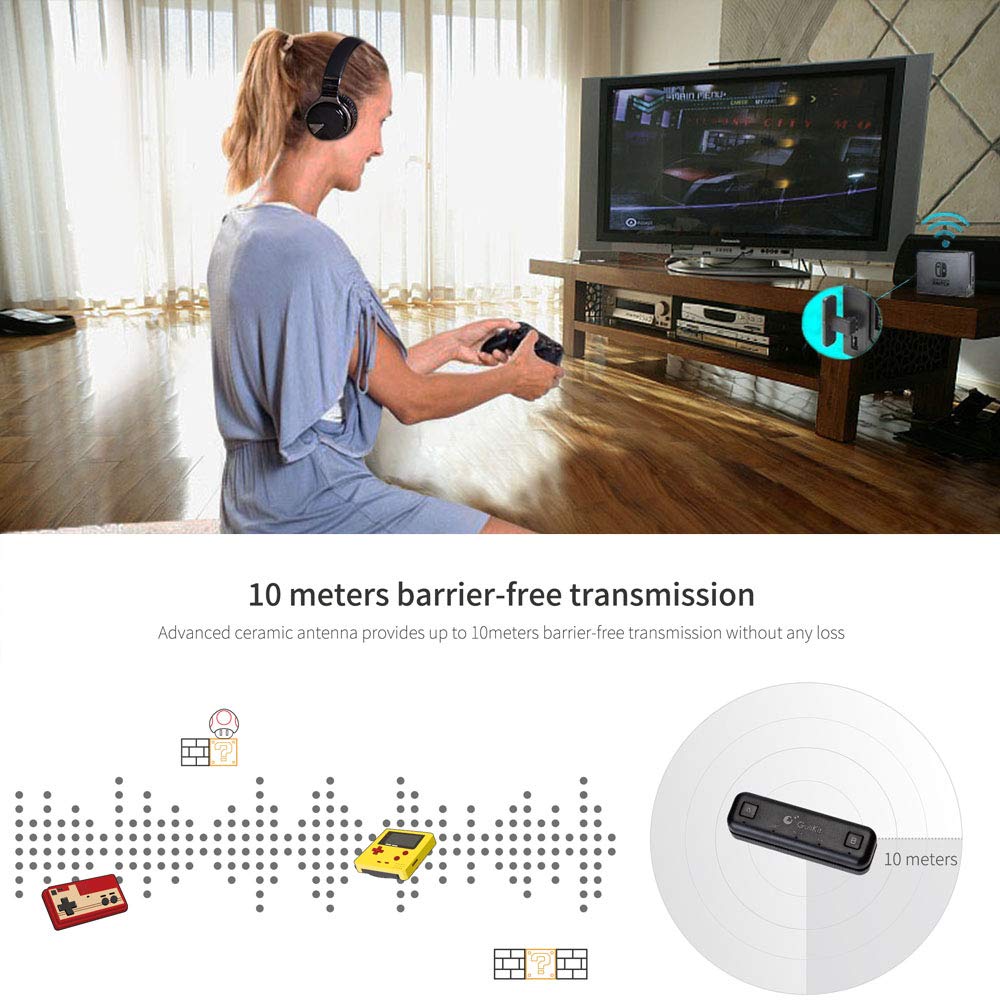 Bluetooth Adapter for Nintendo Switch Accessories USB-C Connector Wireless Audio Transmitter with aptX LL, Support in-Game Voice Chat,Connect AirPods PS5 Headphones - Black