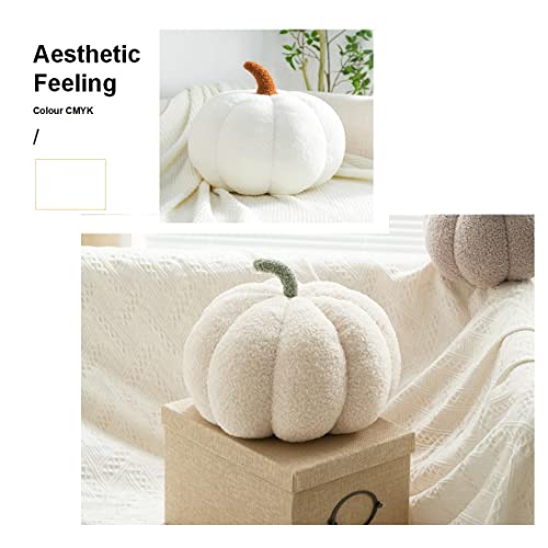 Mixdameny Pumpkin Pillows, Soft Stuffed Pumpkin Pillow Plush,Pumpkin-Shaped Plush Cushion,Fall Decorative Pumpkin Shaped Throw Pillow Cute Shaped Cushion (White, 11 in)
