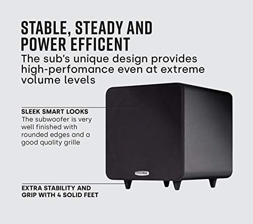 Polk Audio PSW111 8" Powered Subwoofer - Power Port Technology | Up to 300 Watt Amp | Big Bass in Compact Size | Easy Setup with Home Theater Systems Black