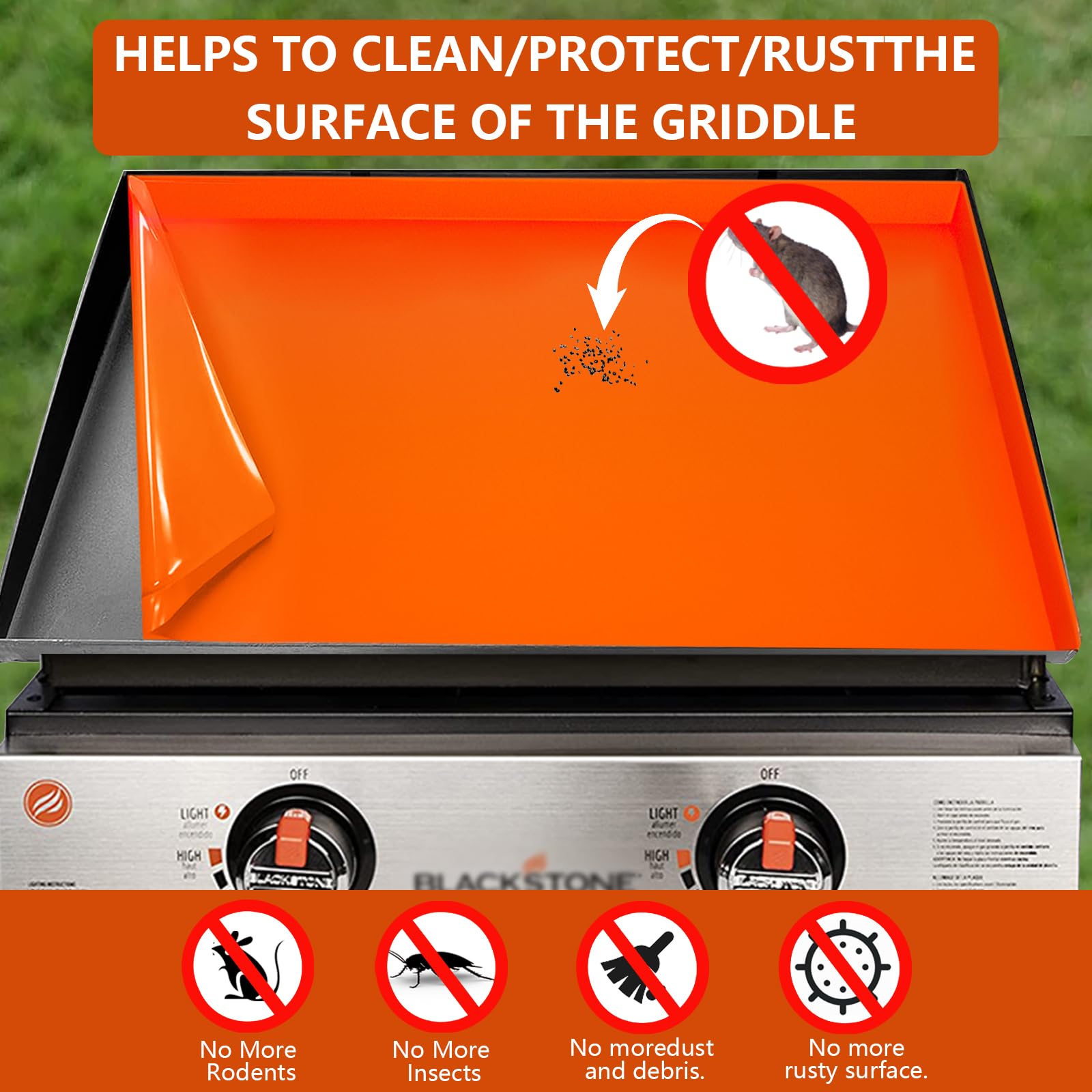 Blackstone Silicone Griddle Cover for Blackstone 22-Inch Griddle, Heavy Duty 100% Food-Grade Silicone - Non-Stick/Reusable/Washable Griddle Cover Protects Your Griddle from Dirt/Rust (Orange)