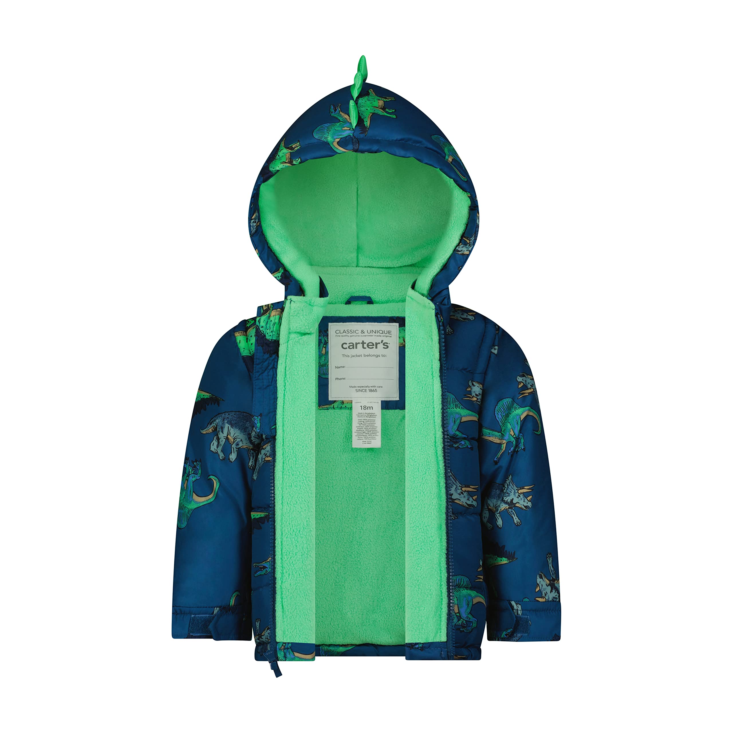 Carter's Baby Boys' Character Snowsuit, Teal Dino, 18MO