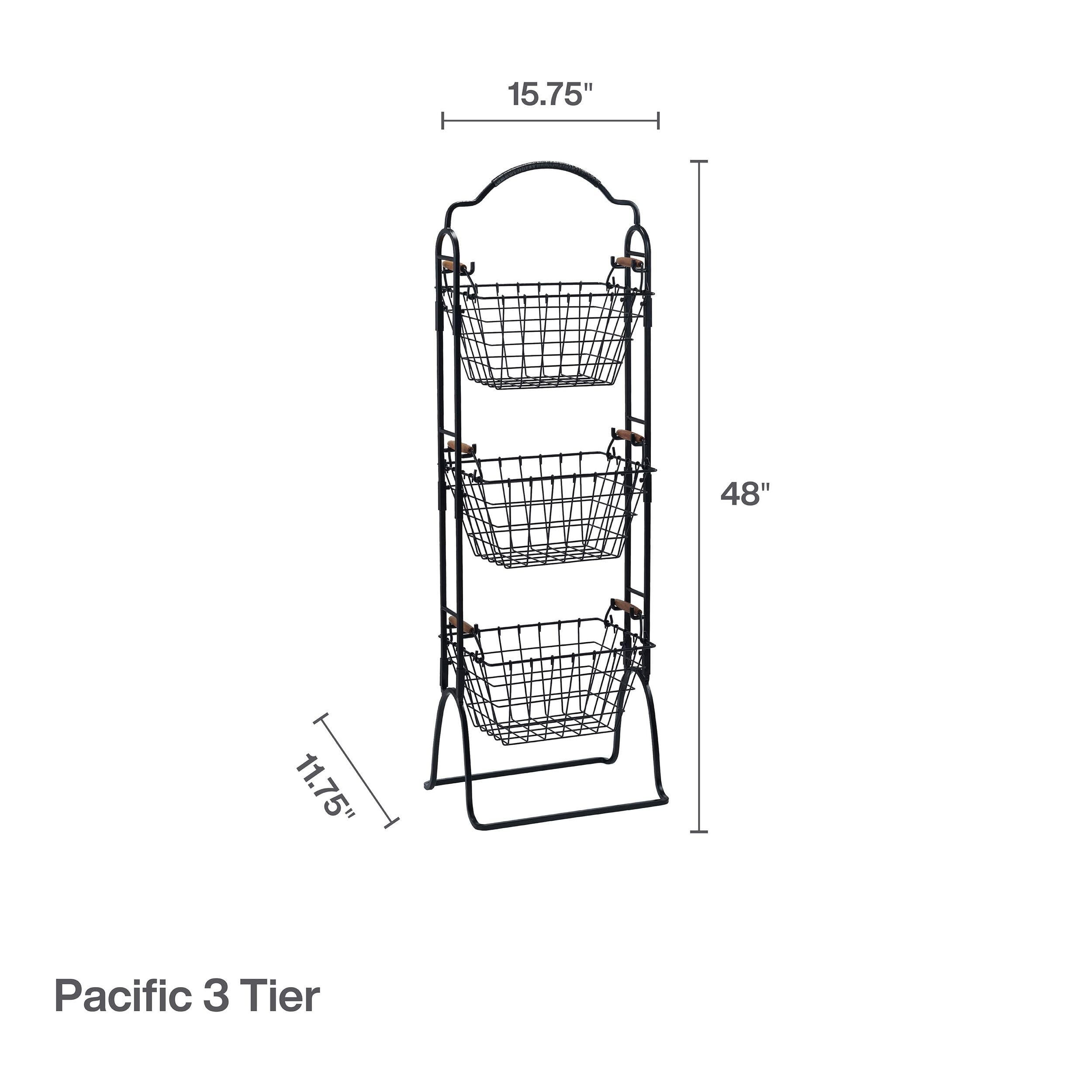 Gourmet Basics by Mikasa Pacific Floor Standing Storage Basket, 3 Tier, 48 x 16 x 13 Inch, Black