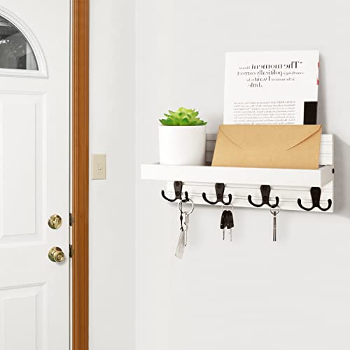 GerayMer Key Holder for Wall, Rustic Key and Mail Holder for Wall, Wood Hanging Key Holder with 4 Double Hooks, Key Rack Mail Organizer for Wall, Wall Organizer Key Hooks for Entryway Hallway