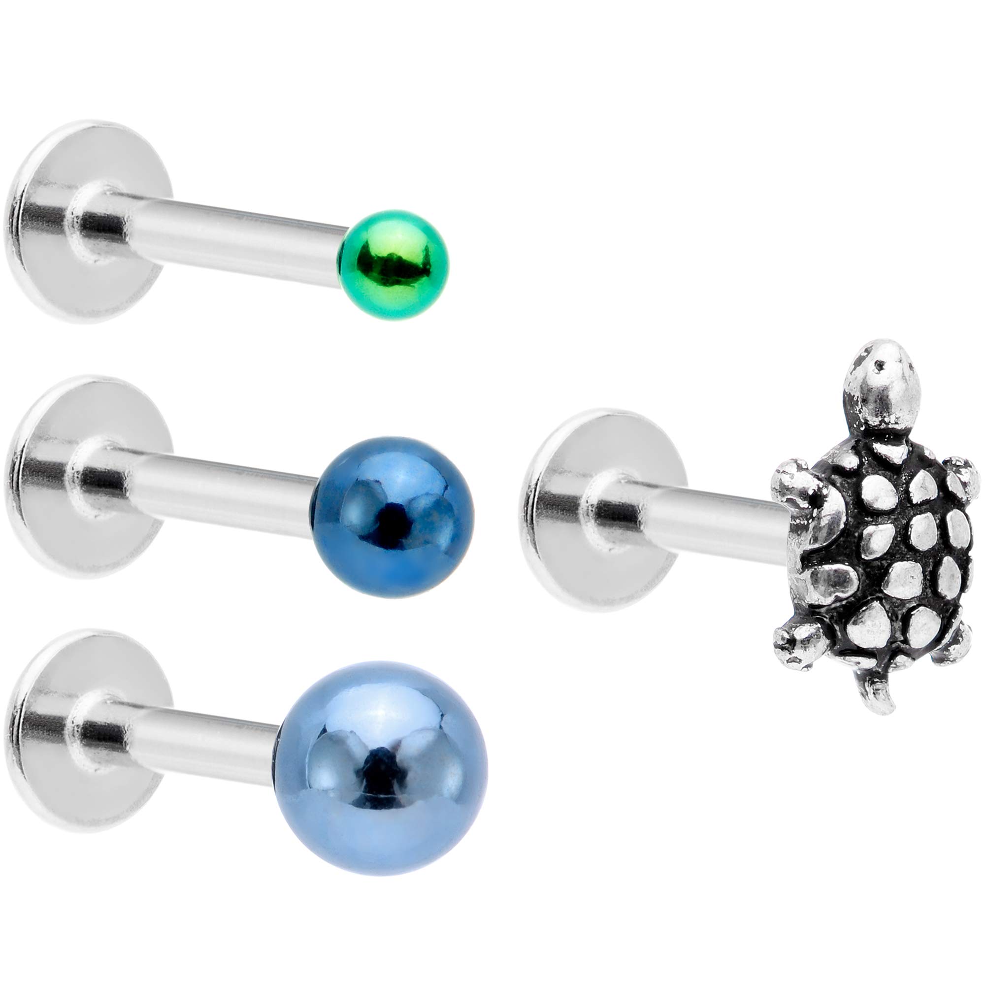 Body Candy 16G 316L Steel 4PC Tragus Helix Deep Sea Variety Ball End Turtle Cartilage Stud Earring Set 5/16"