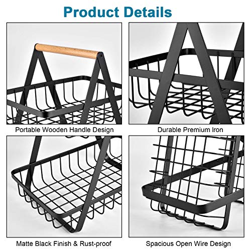 DEFLECTAIR 2-Tier Countertop Fruit Basket Fruit Bowl Bread Basket Vegetable Holder for Kitchen Storage, Black