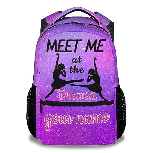 NEWGRY Personalized Name Dance Girls Backpack for School, 16 Inches Custom Purple Backpacks for Teens, Trendy Lightweight Bookbag for Middle School