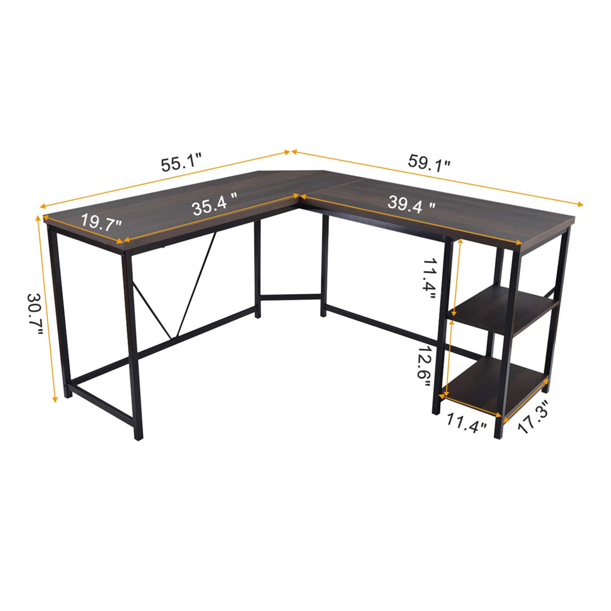 blackwolf Reversible L Shaped Desk with Shelves Computer Desk Gaming Table Workstation for Home Office