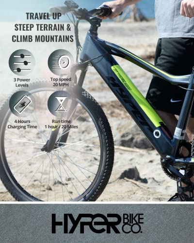 Hyper E-Ride Electric Mountain Bike for Adults 26 Inch. 250w, 36v Battery, Mountain Ebike with Shimano 6-Speed with Front Dual Shock Absorber. Electric Bicycle for Adults.