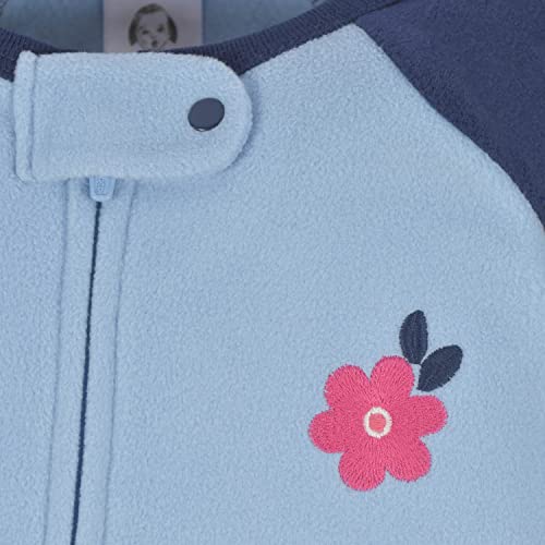 Gerber Baby Girls Toddler Loose Fit Flame Resistant Fleece Footed Pajamas 2-Pack Floral Blue 6-9 Months