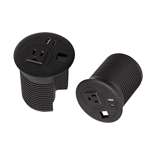 E-Macht 2 PCS of Desktop Power Grommet Outlet Conference Recessed Power Socket with AC Outlet, USB A/C(Type-C) & Replaceable Outlet(CAT 6, HDMI), 6 Ft Extension Cord for Home Office Library Table