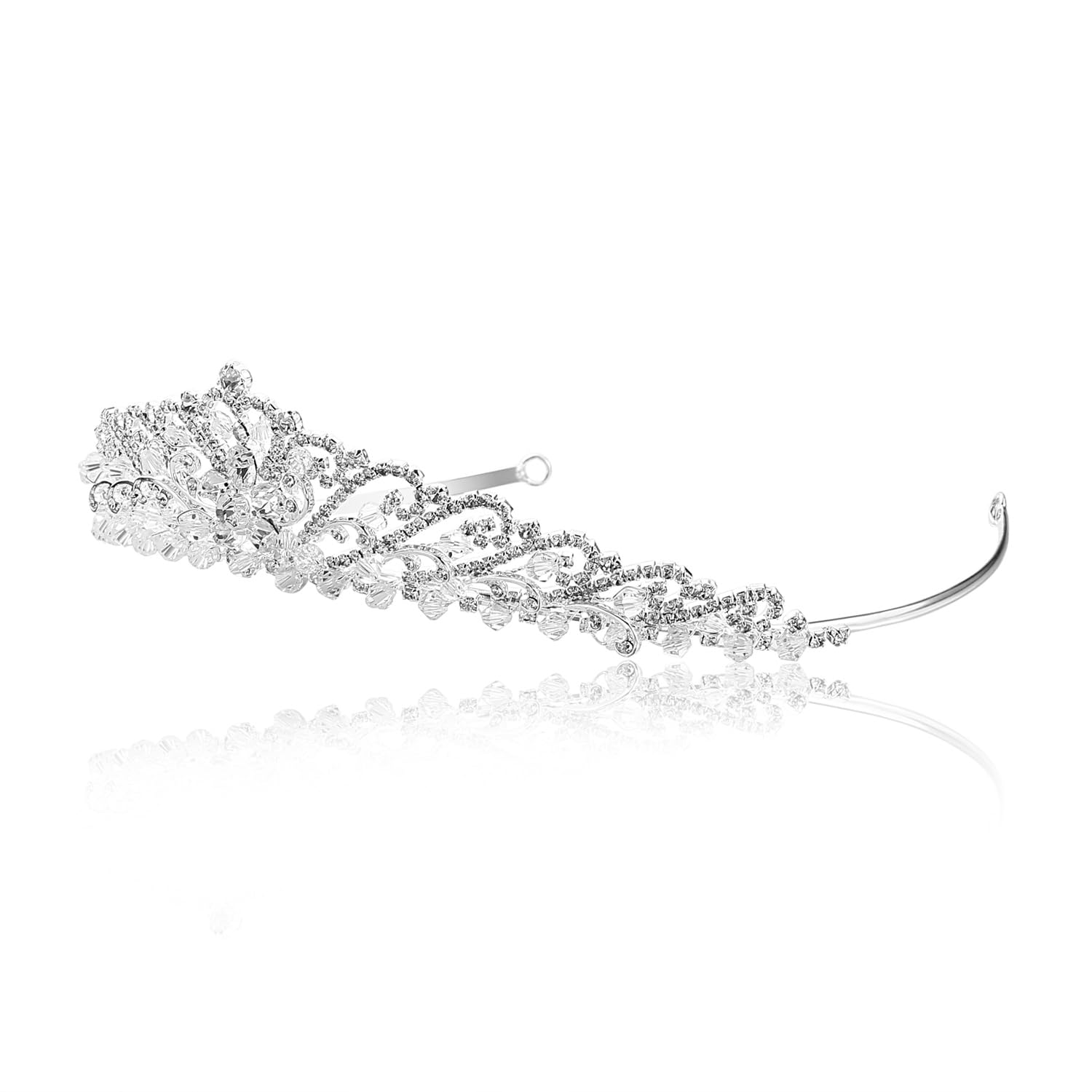 Bridal Wedding Princess Rhinestones Crystal Flower Tiara Crown - Silver Plating