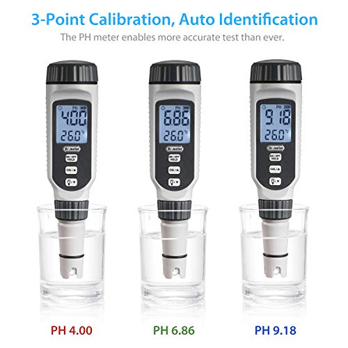 Dr.meter pH Meter, Upgraded 0.01 Resolution High Accuracy PH Tester with Backlit Two-Color LCD Display and ATC, 0-14pH Measurement Range with Data Hold Function Digital pH Tester Pen-PH838