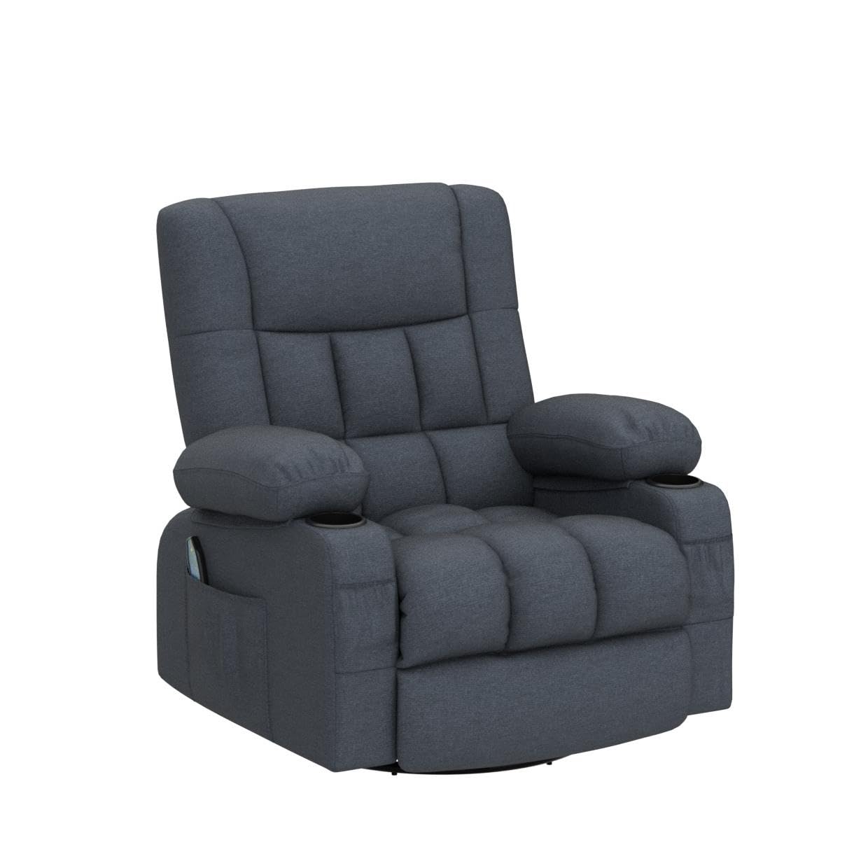 BOSMILLER Massage Swivel Rocker Recliner Chair with Vibration and Heat Ergonomic Lounge for Living Room Rocking Function Side Pocket, 2 Cup Holders, USB Charge Port, Blue