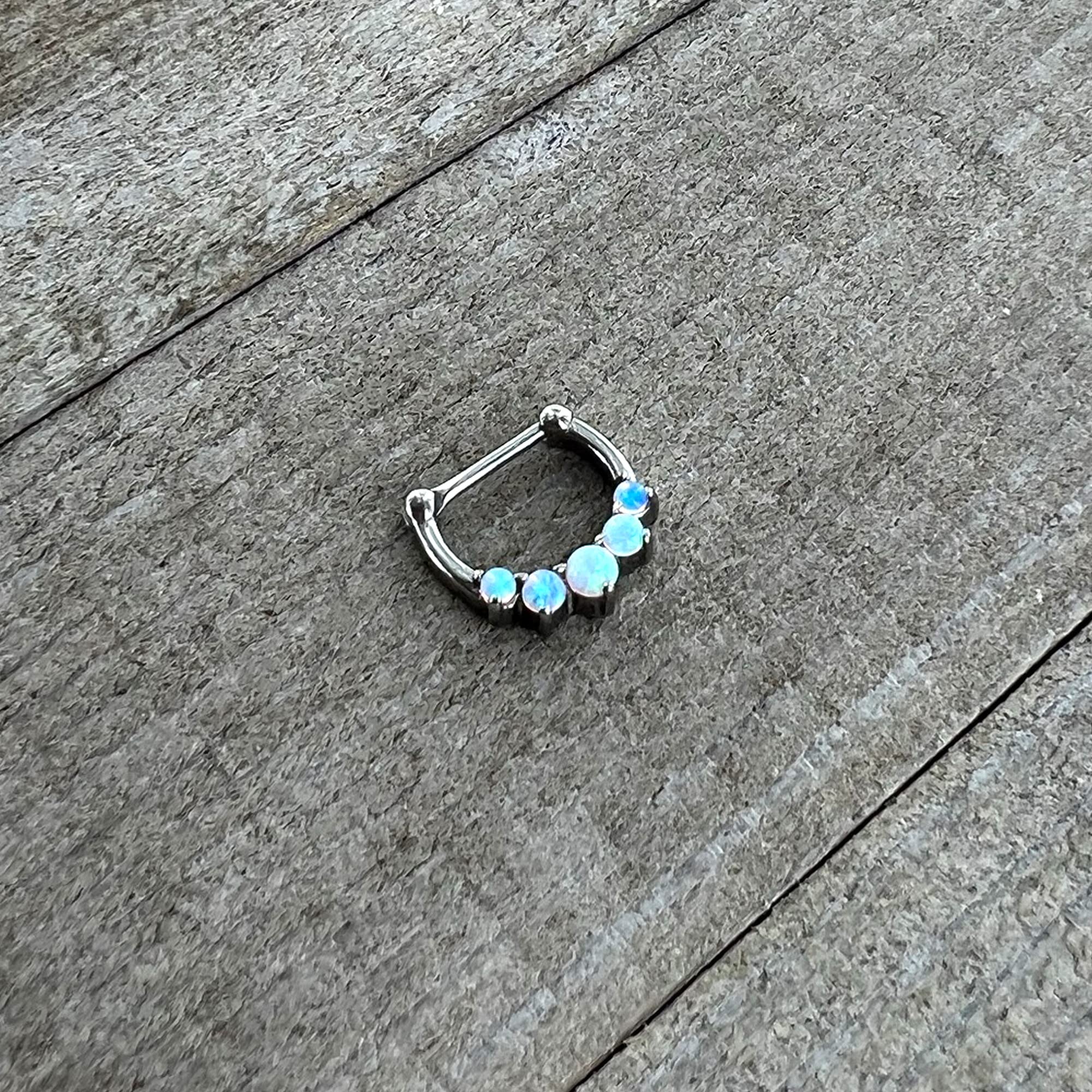 Body Candy Stainless Steel Barbell White Synthetic Opal Quintet Septum Clicker 16 Gauge 1/4"
