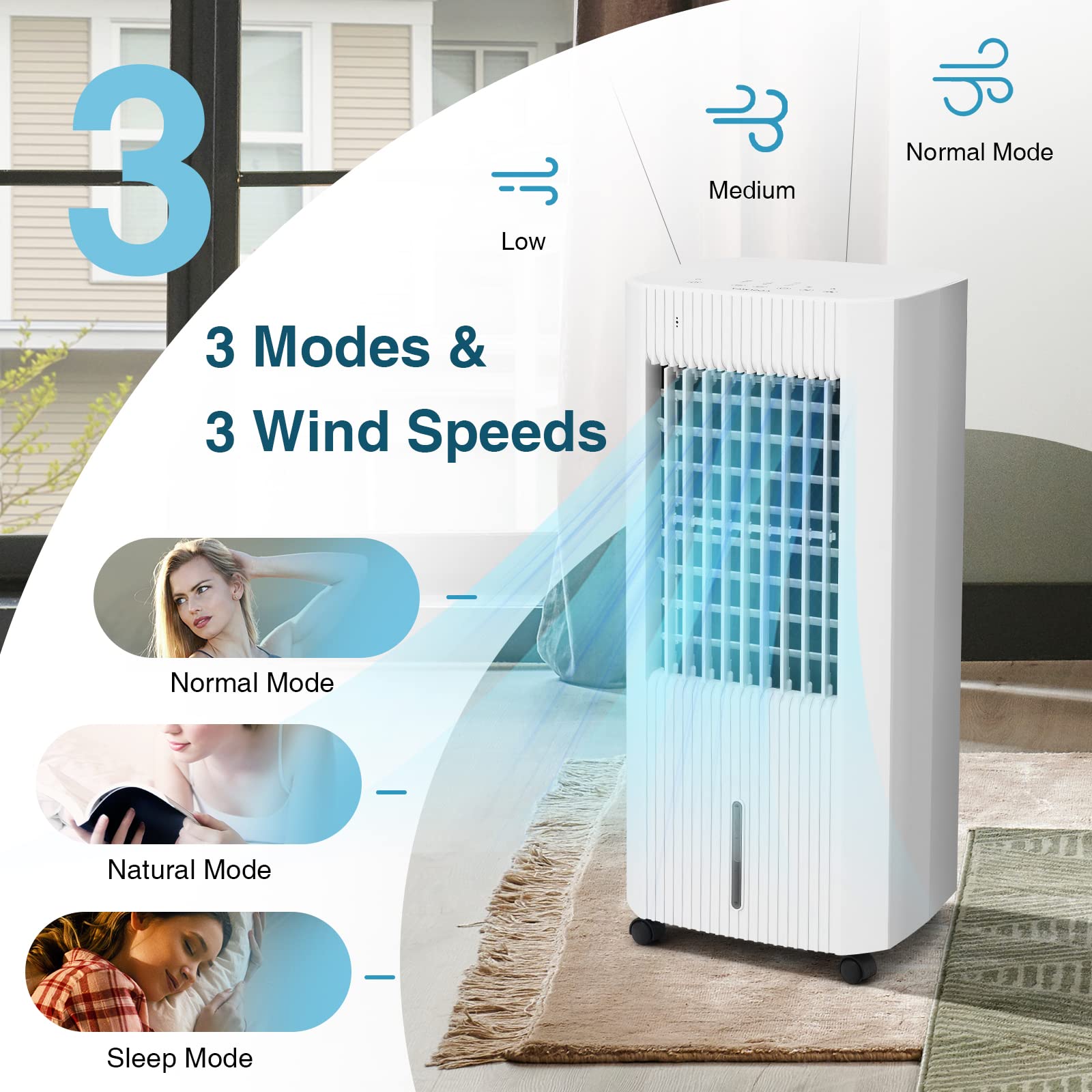 COSTWAY Evaporative Air Cooler, Portable Swamp Cooler with Remote, 2 Ice Packs, 15H Timer, 1.3 Gal Water Tank, 60° Oscillation, 3 Modes, 3 Speeds, LED Display, Evaporative Cooler for Bedroom Office