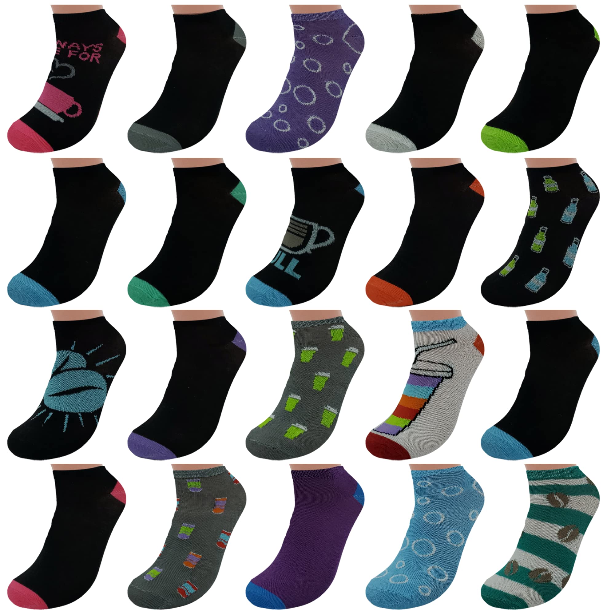 BRIGHT STAR Women Low Cut Ankle Socks (20-Pair) Athletic, Sports, Workout, Running