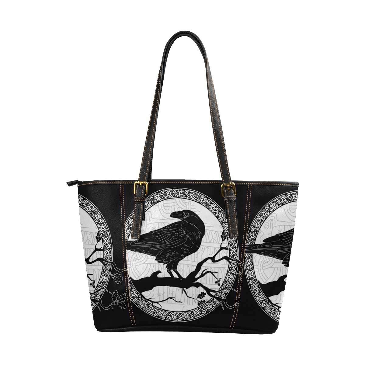 InterestPrint Tote Bags Women's PU Leather Handbags Ladies Shoulder Bag Black Crow