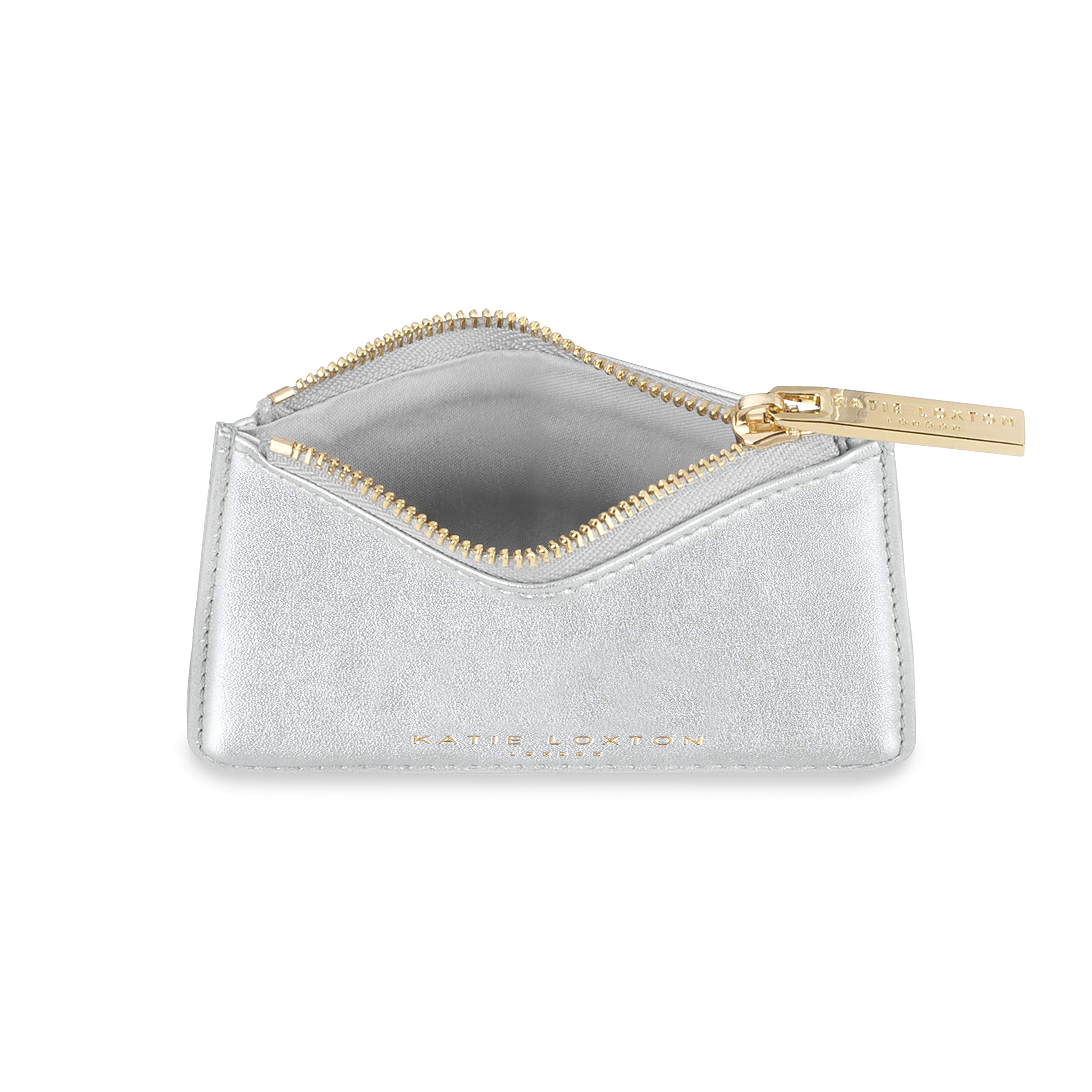 KATIE LOXTON Alexa Shimmer on Metallic Silver Womens Small Vegan Leather Zippered Card Holder Wallet