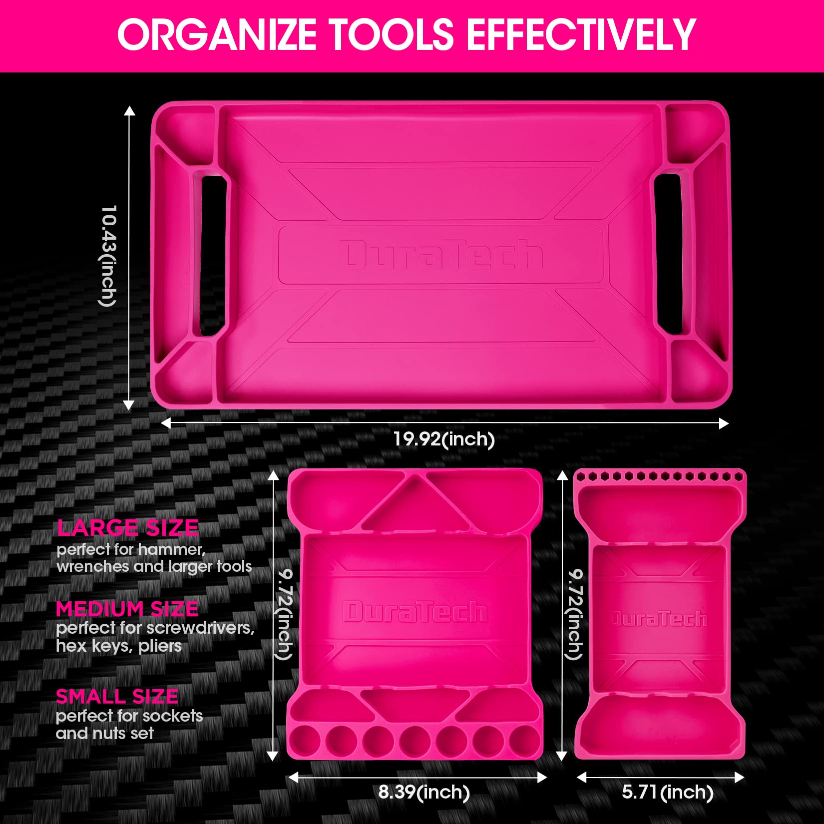 DuraTech Flexible Tool Tray, Silicone Tool Holder for Mechanics Storage, Heat and Chemical Resistant Tool Organizer for Automotive, Industry and Household(3pack Pink)