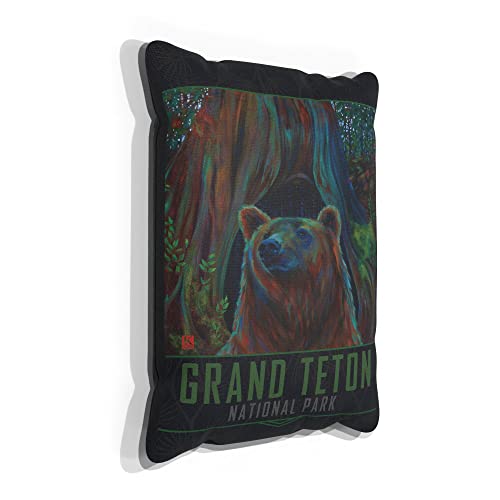 Grand Teton Brown Bear Canvas Throw Pillow for Couch or Sofa at Home & Office from Oil Painting by Artist Kari Lehr 13" x 19".