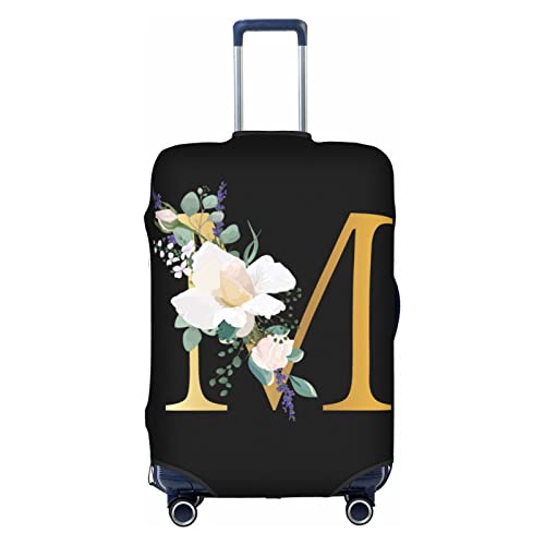 Flower Lette M Black Luggage Cover Elastic Washable Stretch Suitcase Protector Anti-Scratch Travel Suitcase Cover for Kid and Adult S (18-21 inch suitcase)