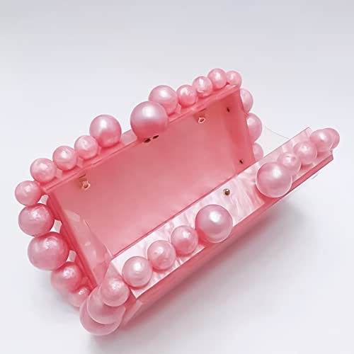 CARZA Acrylic Clutch Purse for Women with Marbling Evening Handbag Square Box Crossbody Bag with Glitter Beads (Pink)