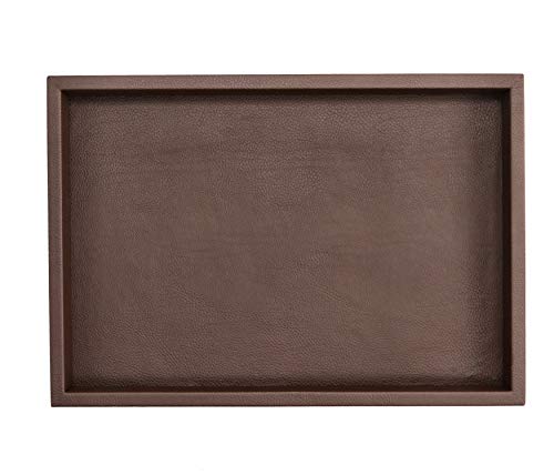 Ottoman Serving Tray Made of Wood & Faux Leather - 18” x 13” - Brown