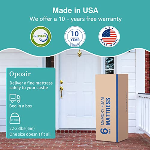 Opoiar Full Mattress,6 Inch Green Tea Memory Foam Mattress in a Box with Breathable Cover,Medium Firm/CertiPUR-US Certified/Pressure Relieving/Made in USA (by-Igo)
