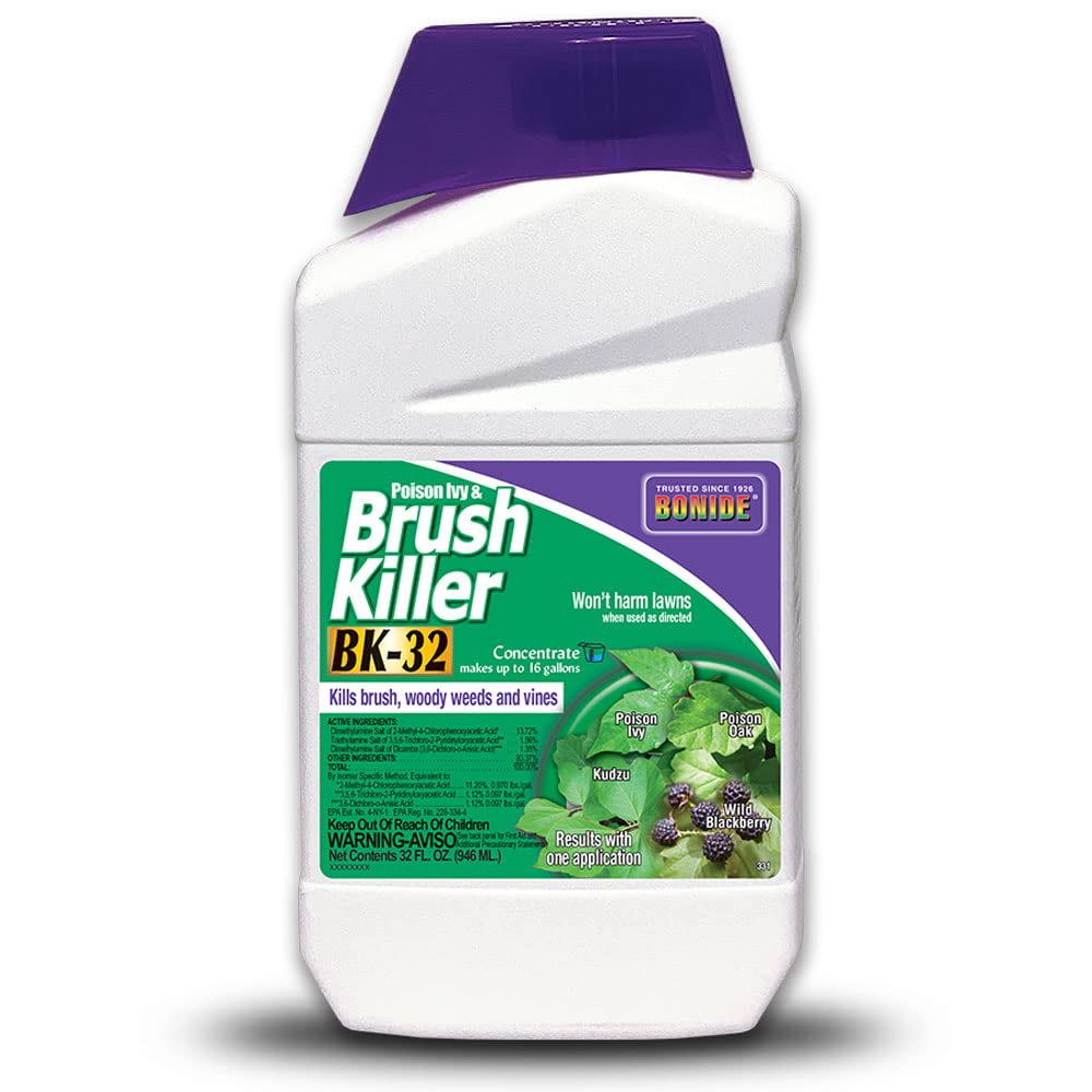 Bonide Poison Ivy & Brush Killer BK-32, 32 oz Concentrate, Completely Kills Roots without Harming Lawn and Grass