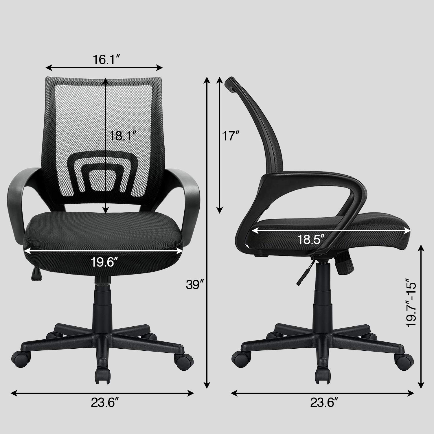 BOSSIN Office Chair Mesh Desk Chair Ergonomic Computer Chair with Lumbar Support Modern Executive Adjustable Chair Rolling Swivel Chairs for Women Men,Black (Black)