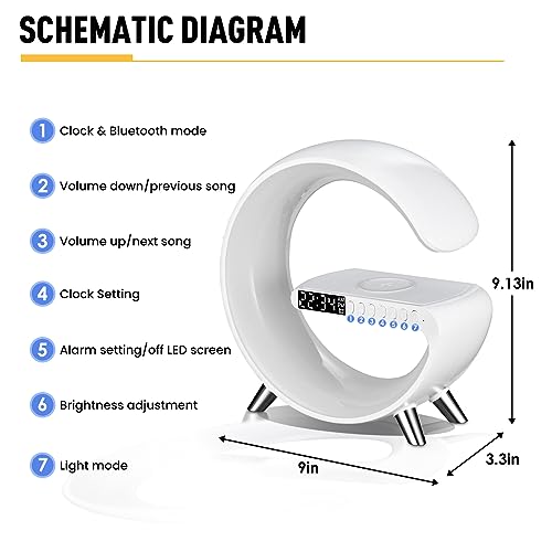 KISSONU Led Night Light Intelligent Atmosphere Lamp Wireless Charger Bedside Lamp Sunrise Wake-Up Lamp Polar Lamp Alarm Clock App Control for Heavy Sleepers Adults for Bedroom Dorm Gift (White)
