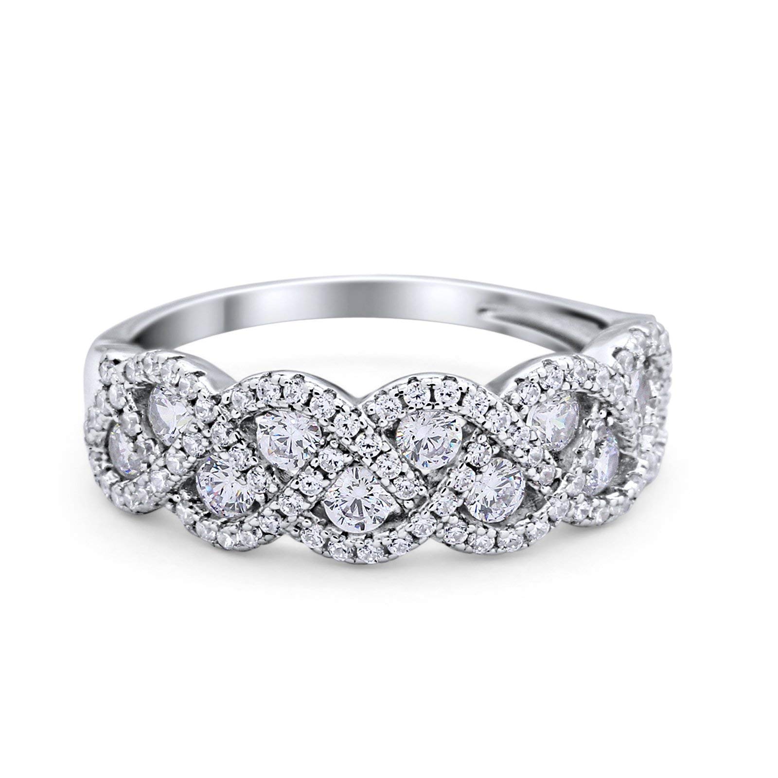 Blue Apple Co. Simulated Cubic Zirconia Size-5 Weave Crisscross Infinity Band Ring Round CZ 925 Sterling Silver