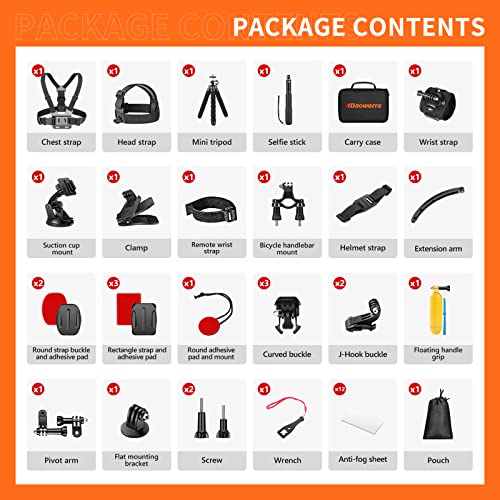 XDaowerrs Upgraded 50 in 1 Action Camera Accessories Kit for GoPro Hero11 10 9 8 7 6 5 4/GoPro Max/GoPro Fusion, Insta360, DJI Osmo Action1/2,Xiaomi Yi, APEMAN, AKASO Campark Action Camera and More