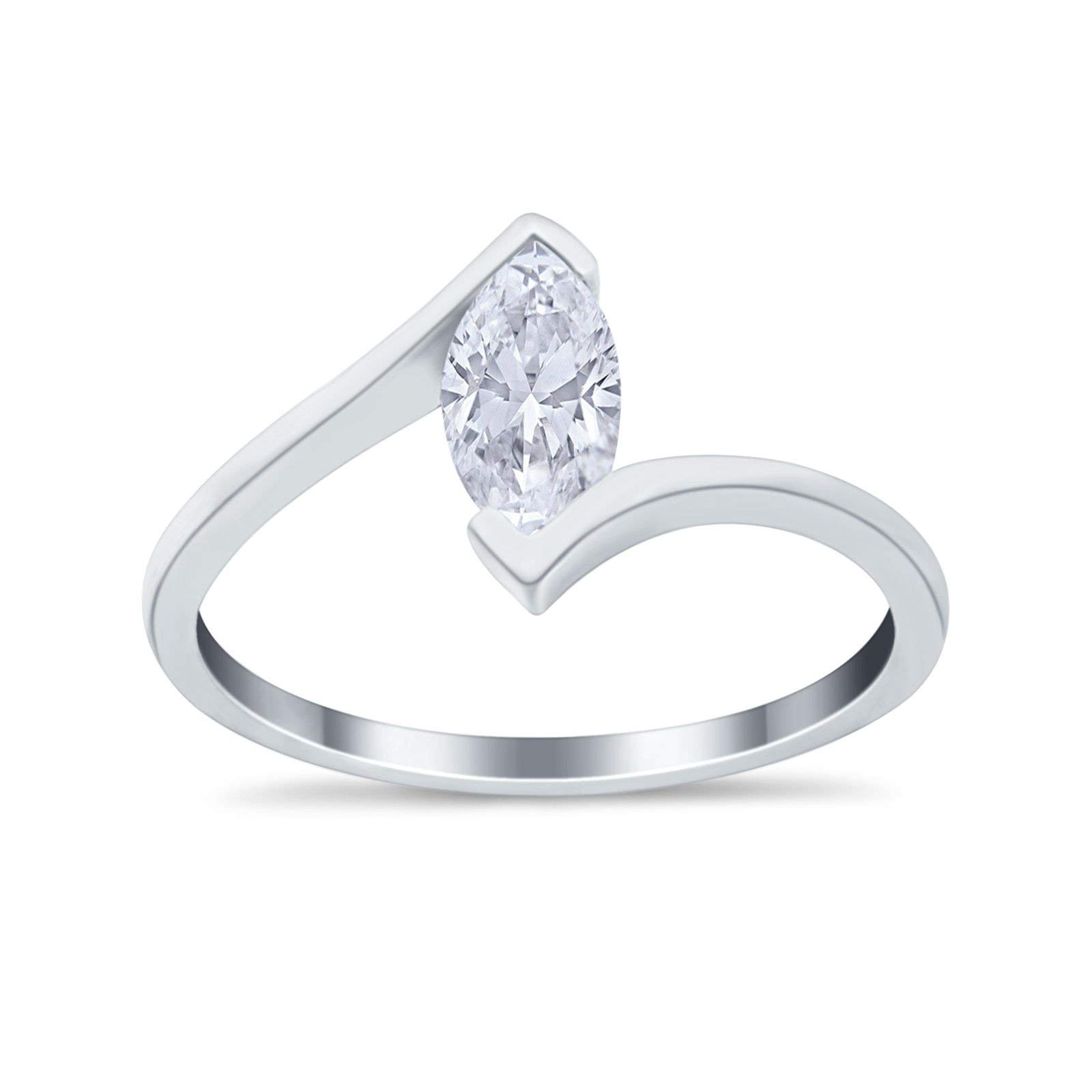 Blue Apple Co. Simulated Cubic Zirconia Size-5 Solitaire Marquise Swirl Wedding Engagement Ring Marquise Round CZ 925 Sterling Silver