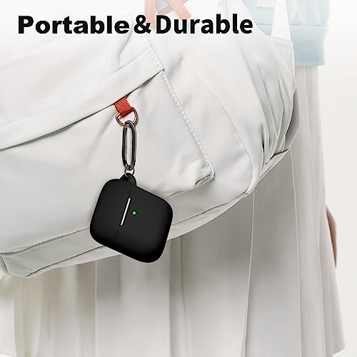 Foweroty for AirPods Case Cover with Cleaning Pen,Soft Silicone Protective Cover with Buckle for Women Men Compatible with Apple AirPods 2nd 1st Generation Charging Case, Front LED ,Black