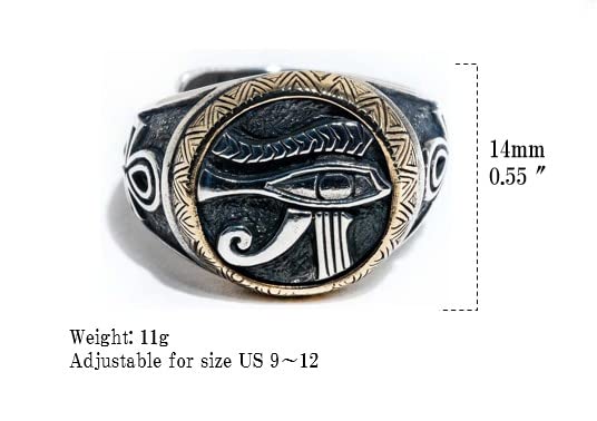 COSUMOSU 925 Sterling Silver Egyptian Eye of Horus Ankh Cross Ring Adjustable for size US 9~12
