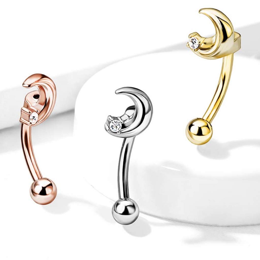 BODY DAZZ 16G Crescent Moon Surgical Steel Curved Barbell Eyebrow Ring (Silvertone)