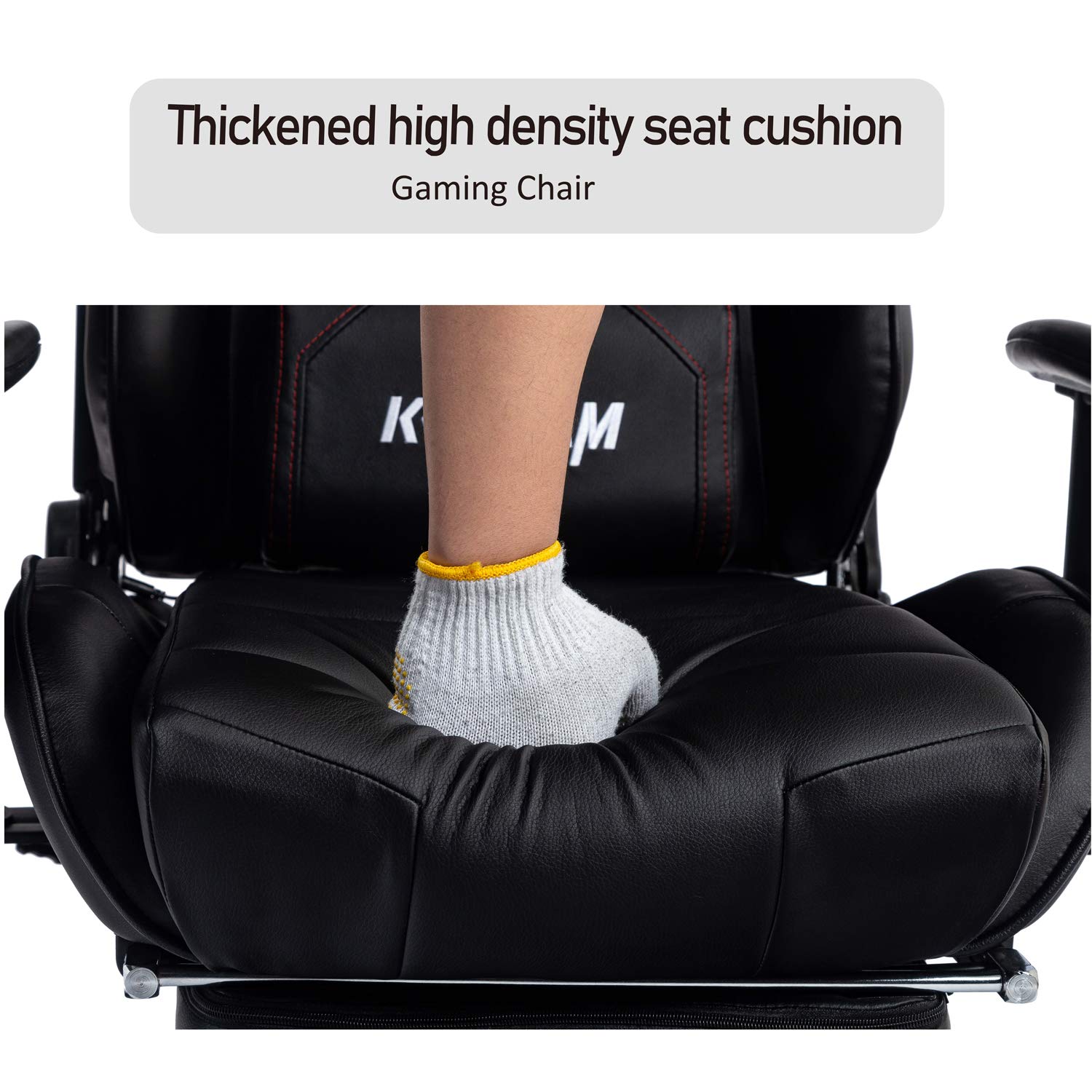 KCREAM Gaming Chair with Footrest Adults Gamer Chair High Back PU Leather Gaming Computer Chair Large Racing Game Chair, with Adjustable Armrests and Massage Lumbar Support (Black)