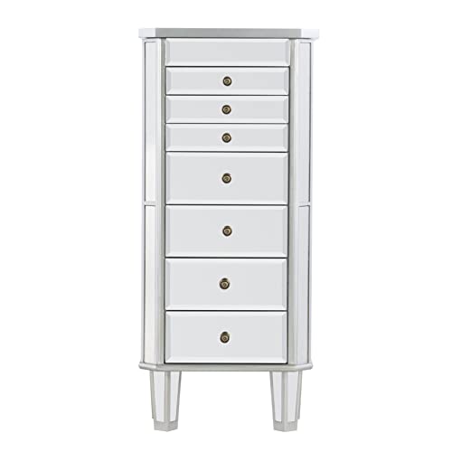 Powell Jewelry Armoire Wood, Silver Mirrored