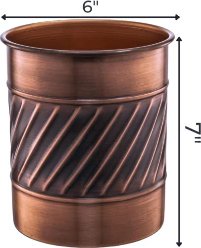 Monarch Abode Handcrafted Wave Embossed Large Metal Kitchen Countertop Utensil Holder Crock Caddy, Antique Copper Finish