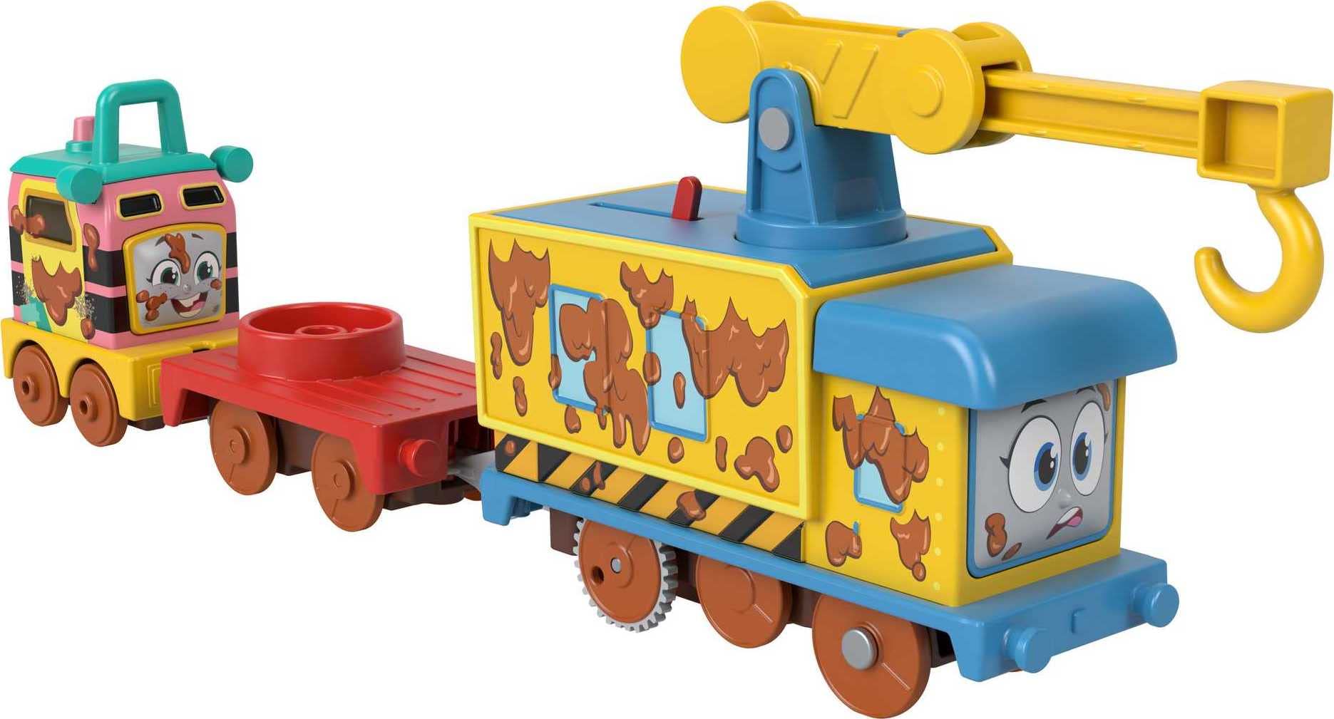 Thomas & Friends Motorized Toy Set Muddy Fix âem Up Friends Carly the Crane & Sandy the Rail Speeder for Preschool Pretend Play Kids Ages 3+ Years
