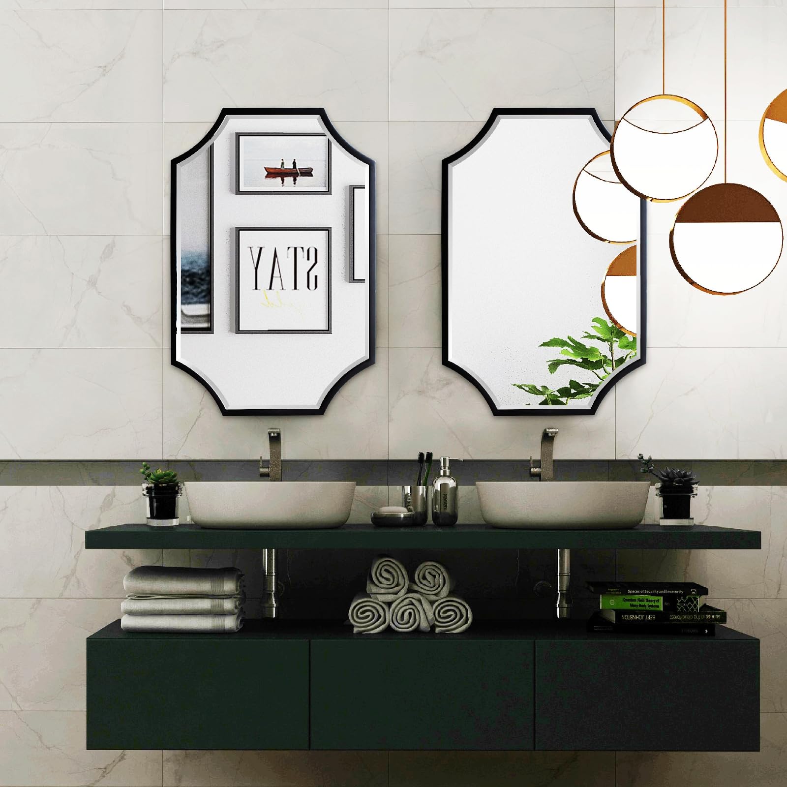 Kelly Miller 20"x28" Scalloped Black Bathroom Mirror for Wall Mount, Home Mirror