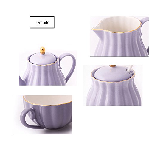 CHOOLD Elegant Flower Design Ceramic Sugar and Creamer Set with Lid Spoon Creamer Serving Set Coffee Serving Set Wedding Gift 7.5oz