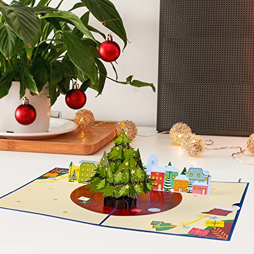 Mocoosy 4 Pack 3D Pop Up Christmas Cards Set, 5" x 7" Xmas Popup Greeting Cards for Kids, Holiday Blank Greeting Cards with Envelopes for Winter New Year Include Gnome Santa Christmas Tree Merry Christmas