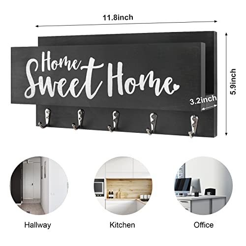 FIPUTE Mail and Key Holder for Wall, Decorative Entryway Organizer Shelf with Hooks for Dog Leash, Sunglasses, Purses, Coats β 100% Solid Wood Key Hanger 11.8β x 5.9β x 3.2β