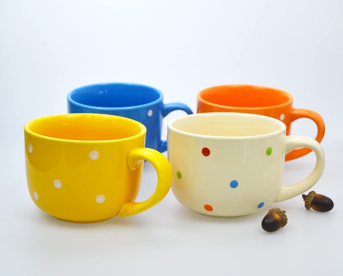 CHOOLD Large Ceramic Coffee Mug Polka Dot Milk Cup Tea Cup Jumbo Mugs Soup Bowl with Handle for Couple 15oz(Colorful)