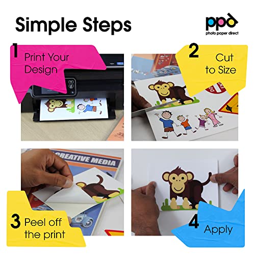 PPD 20 Sheets Inkjet Creative Media Waterproof Glossy Self Adhesive PVC Vinyl Sticker Paper 8.5x11 True Photographic Quality 4.1mil Thin Full Sheet Instant Dry Scratch and Tear Resistant (PPD-36-20)